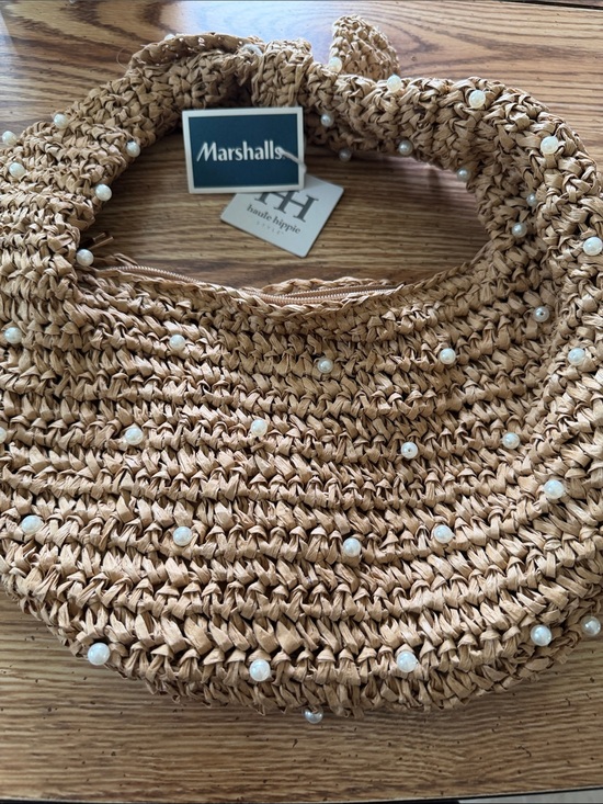 Haute Hippie | Bags | Haute Hippie Tan Straw Tote With Pearl Accents ...